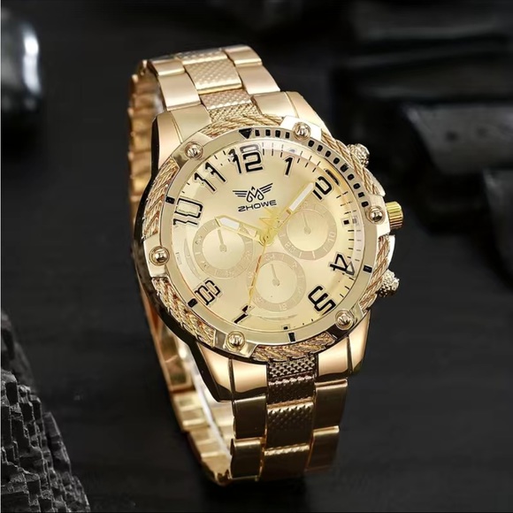 zhowe | Accessories | Classic Quartz Golden Tone Stainless Steel Mens ...